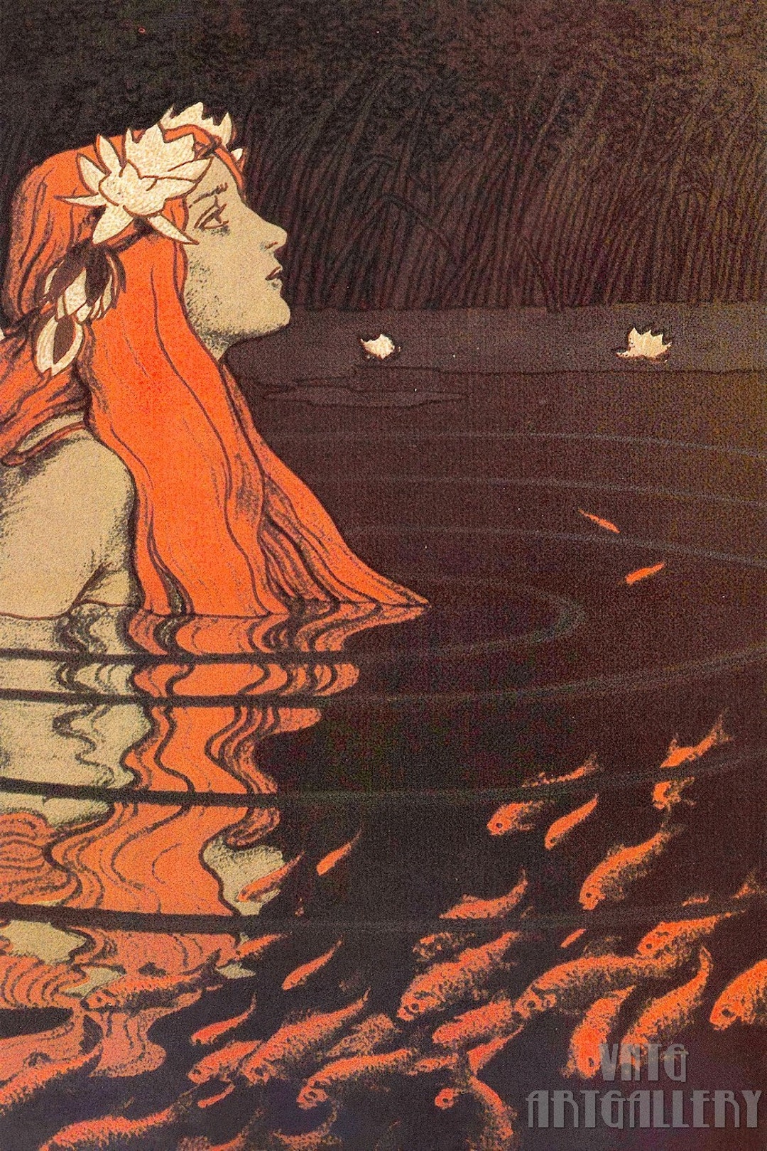 Franz Hein : Nymph in a Goldfish Pond (1905) Canvas Gallery Wrapped or ...