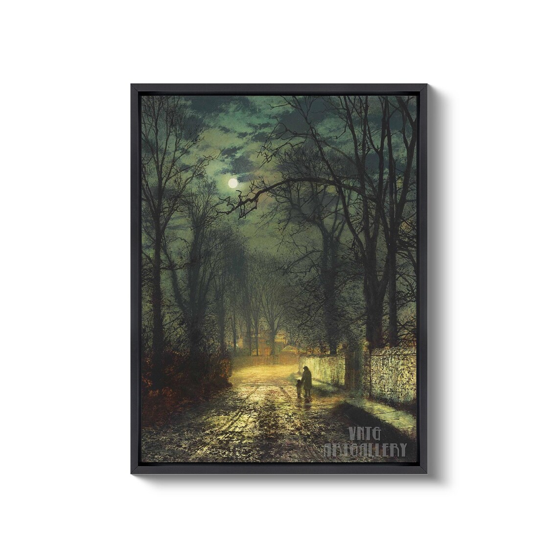 John Atkinson Grimshaw : A Moonlit Lane (1874) Canvas Gallery Wrapped ...