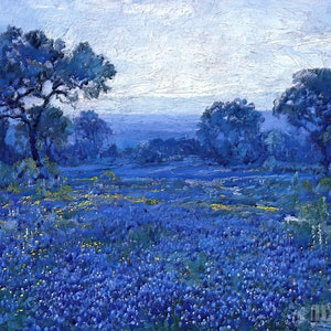 Robert Julian Onderdonk : Bluebonnet Scene 1921 Canvas Gallery Wrapped ...