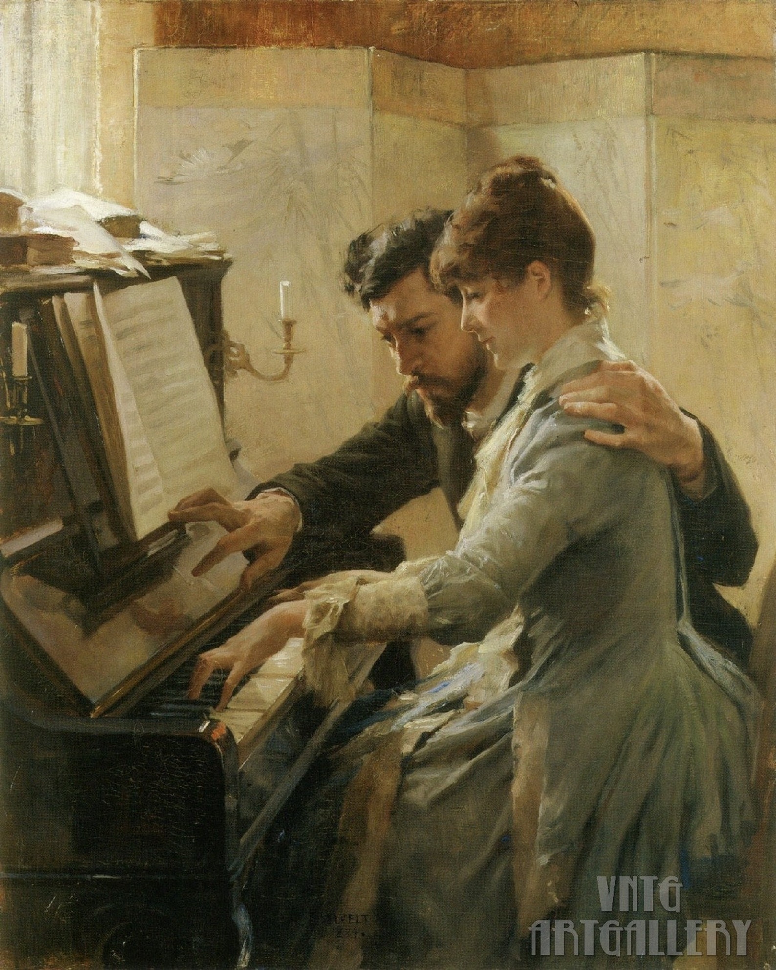 Albert Edelfelt : at the Piano 1884 Canvas Gallery Wrapped or Framed ...