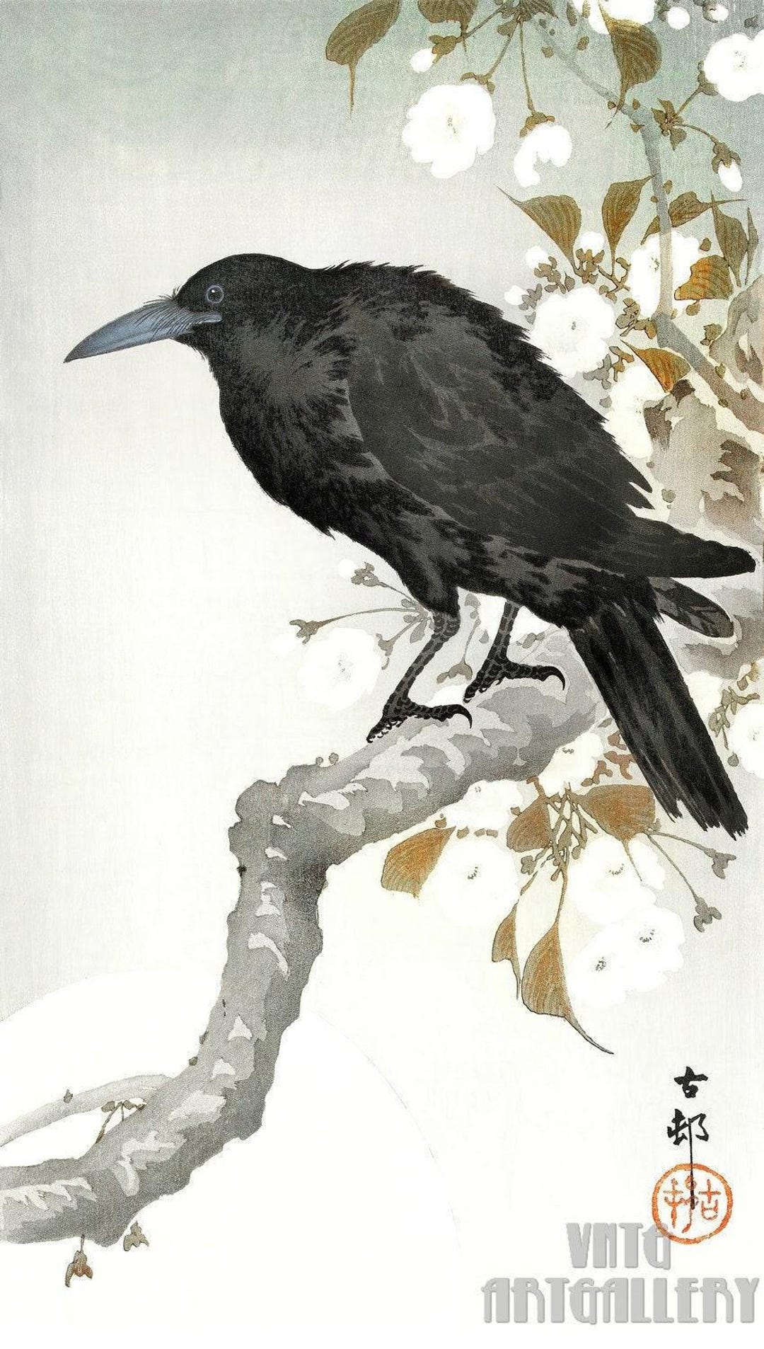 Ohara Koson (1877-1945) - Crow and Full Moon Canvas Gallery Wrapped or ...
