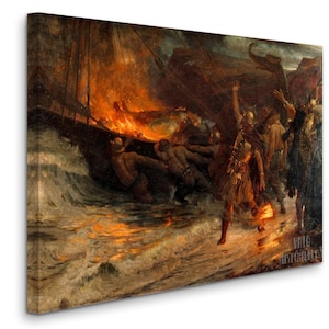 Frank Dicksee : Funeral of a Viking (1893) Canvas Gallery Wrapped or ...