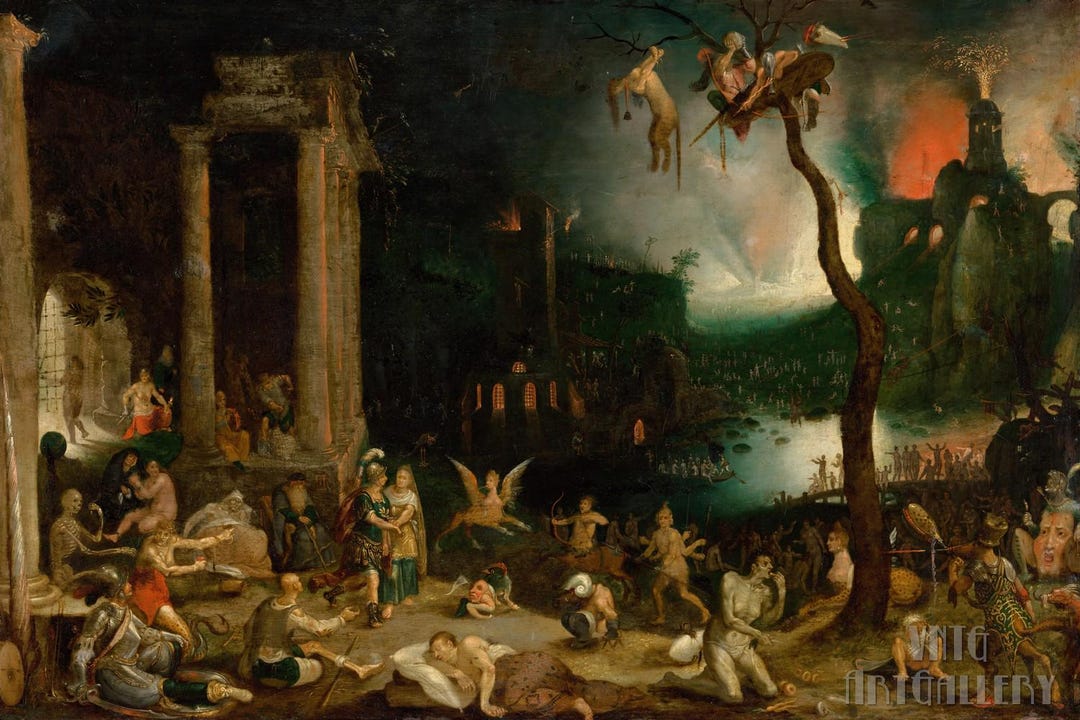 Jan Brueghel the Elder : Aneas and the Cumean Sybil in the Underworld ...