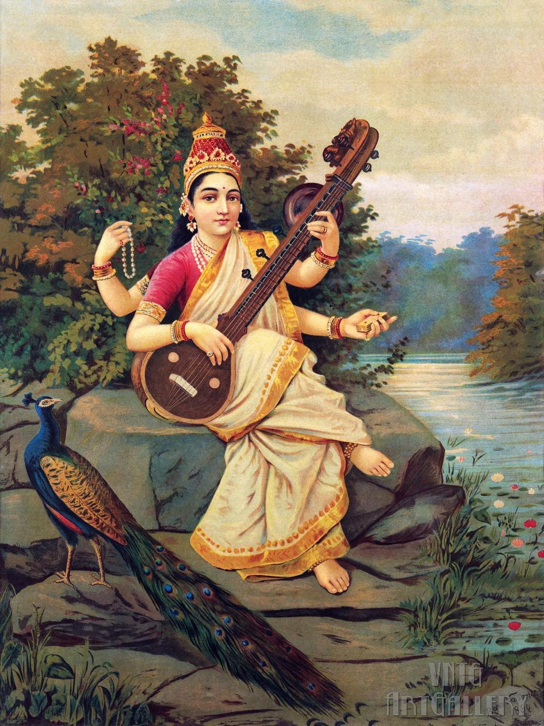 Raja Ravi Varma : Goddess Saraswati Canvas Gallery Wrapped or Framed ...