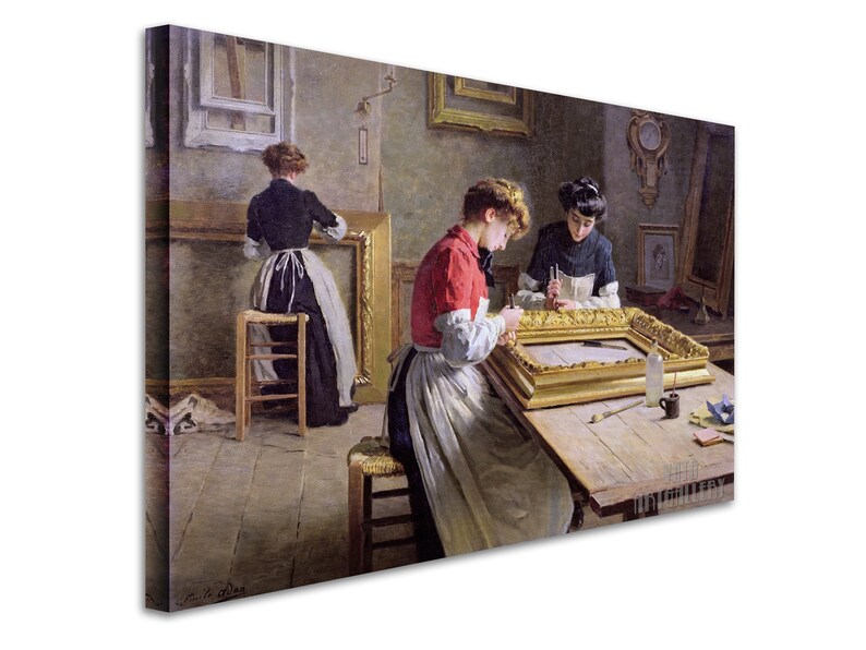 Louis Emile Adan : Interior of a Frame Gilding Workshop (c1905) Canvas ...