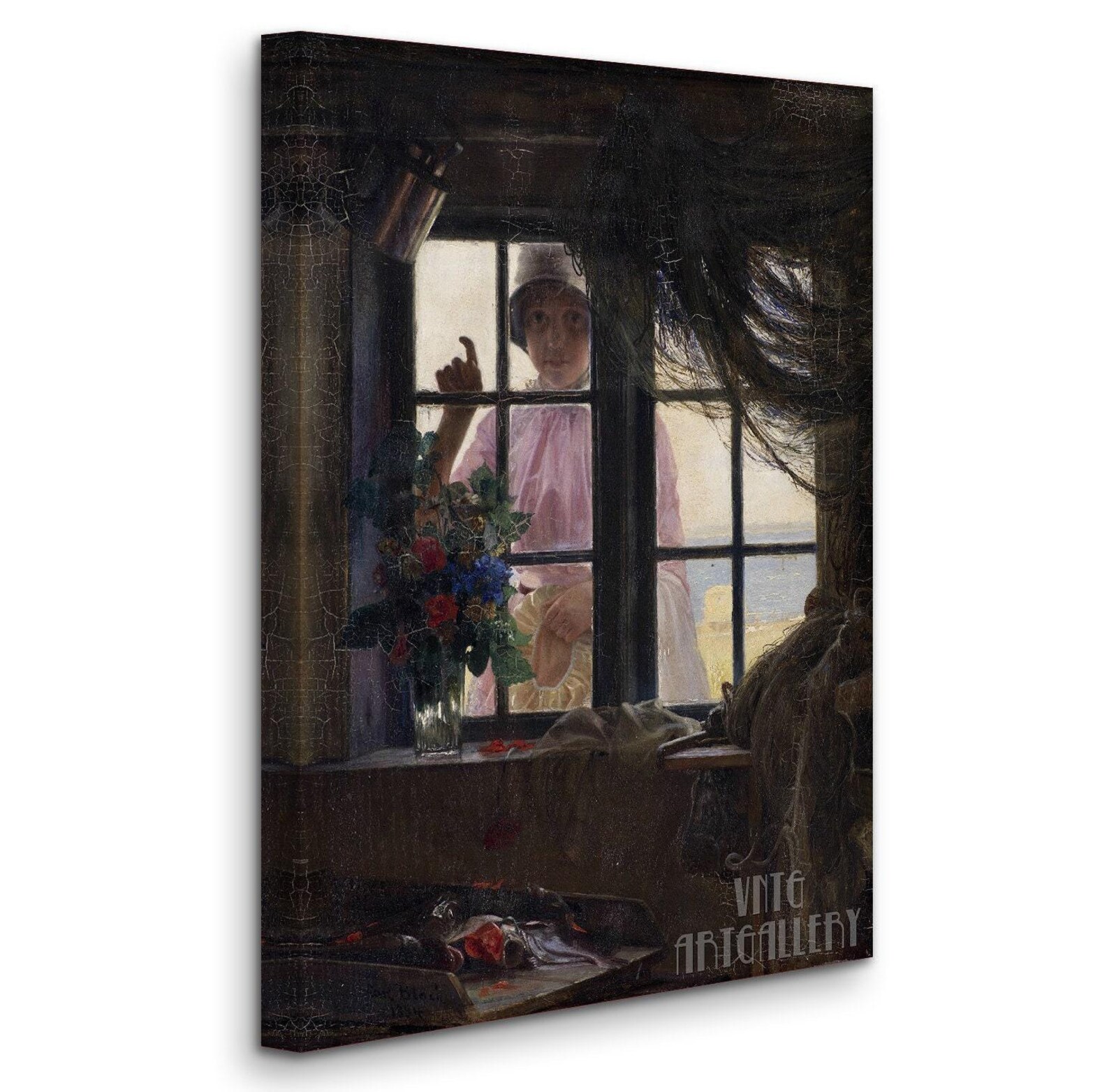 Carl Bloch : Young Girl Knocking on the Window of a Fisherman’s House ...