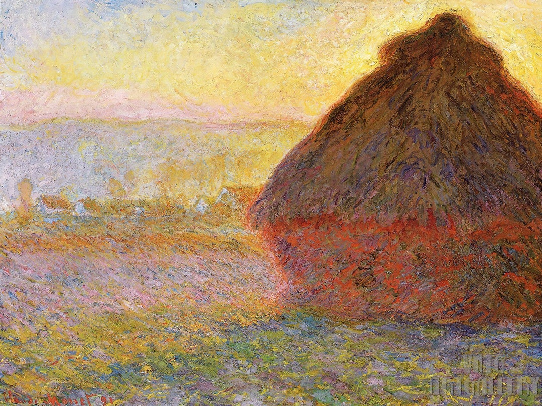 Claude Monet : Haystacks Sunset (1891) Canvas Gallery Wrapped or Framed ...
