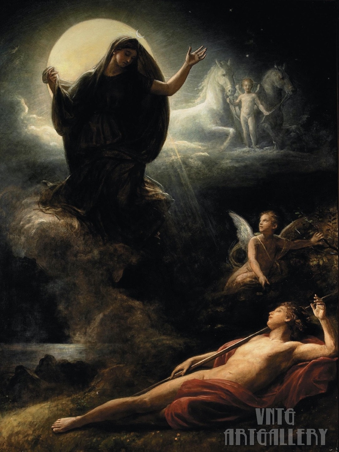 Carl Bertling : Diana Awakening Apollo 1910 Canvas Gallery Wrapped or ...