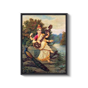 Raja Ravi Varma : Goddess Saraswati Canvas Gallery Wrapped or Framed ...