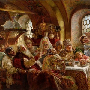 Konstantin Makovsky : A Boyar Wedding Feast 1883 Canvas Gallery Wrapped ...