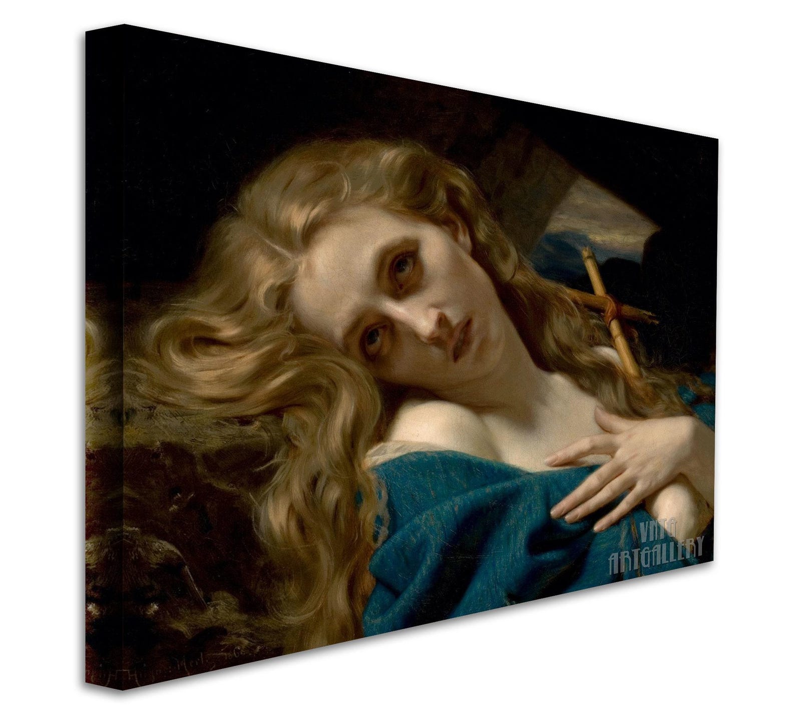 Hugues Merle : Mary Magdalene in the Cave (1868) Canvas Gallery Wrapped ...