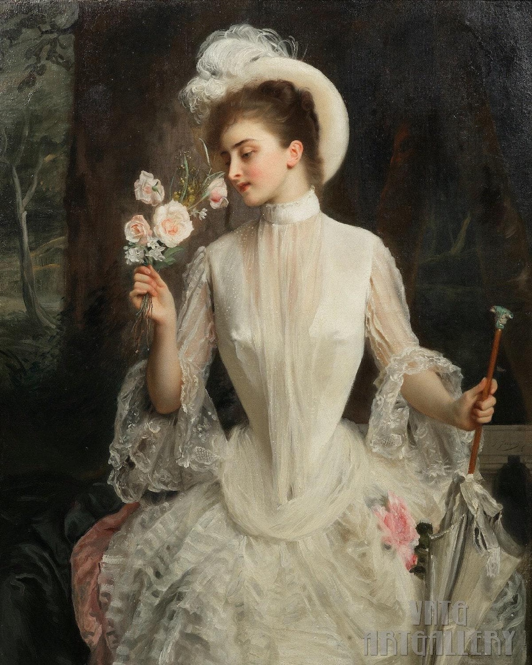 Gustave Jean Jacquet : an Elegant Bouquet (1886) Canvas Gallery Wrapped ...