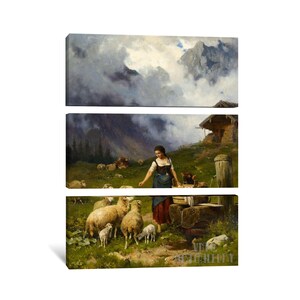 Ernst Adolph Meißner : Shepherdess at a Well (19th Century) Canvas ...