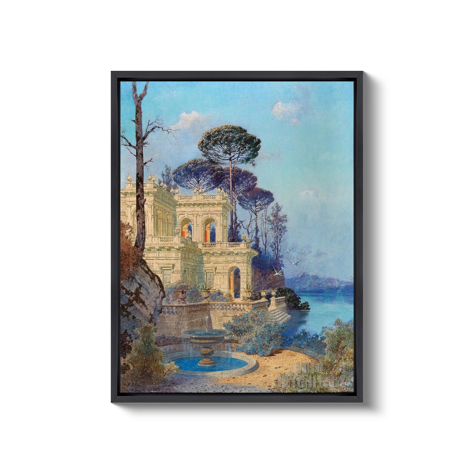 Ferdinand Knab : Villa, a Fountain by the Lake in the Foreground (1899 ...