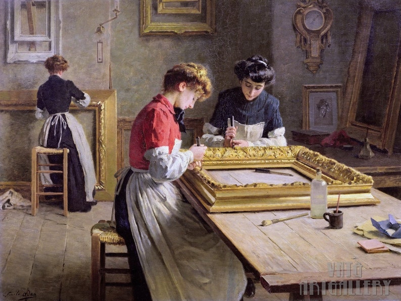 Louis Emile Adan : Interior of a Frame Gilding Workshop (c1905) Canvas ...