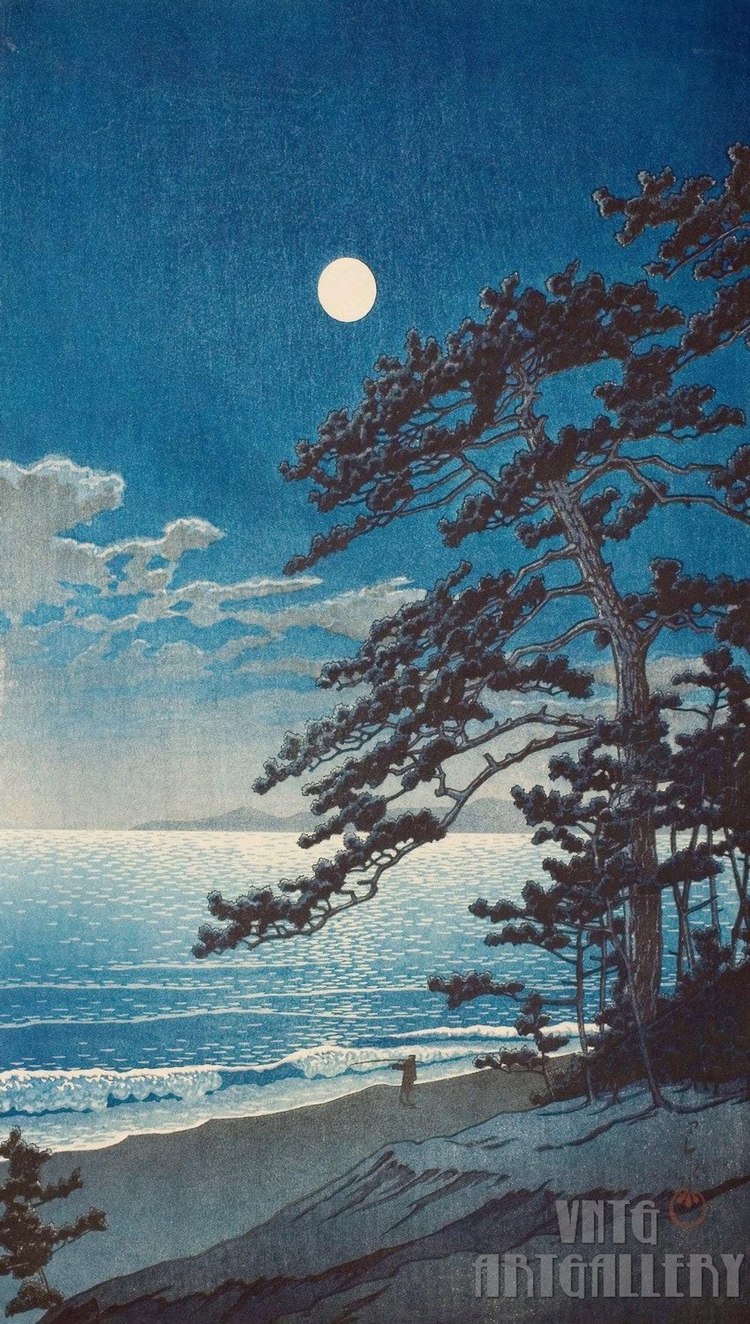Hasui Kawase : Spring Moon at Ninomiya Beach (1932) Canvas Gallery ...