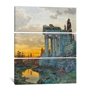 Ferdinand Knab : A Southern Landscape With Ruins of an Antique Temple ...