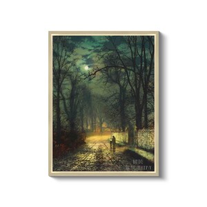 John Atkinson Grimshaw : A Moonlit Lane 1874 Canvas Gallery Wrapped or ...