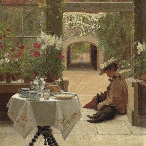 Edith Hayllar : Five O'clock Tea 1895 Canvas Gallery Wrapped or Framed ...