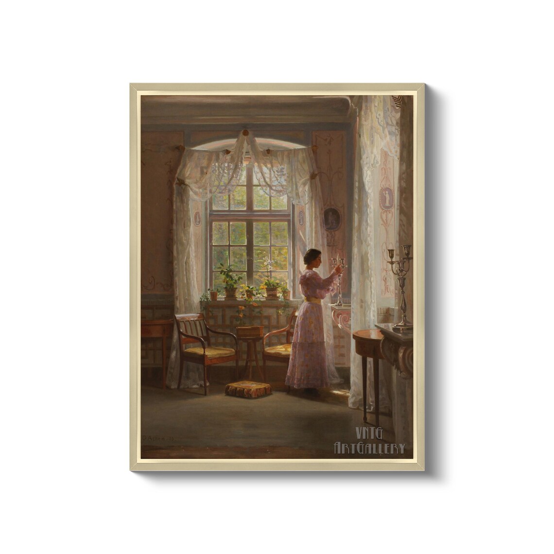 Georg Achen : Interior, Liselund Castle (1903) Canvas Gallery Wrapped ...