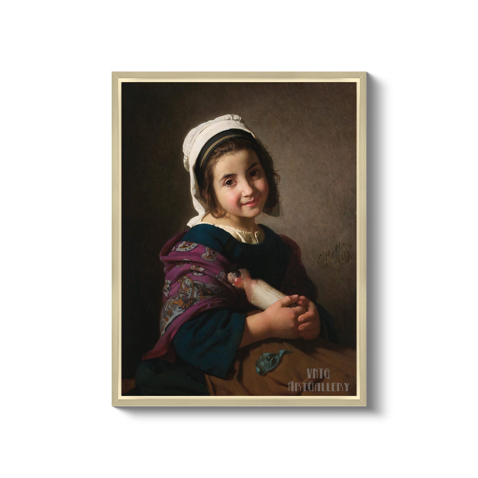 Emile Auguste Hublin : Young Girl With Her Doll (1869) Canvas Gallery ...