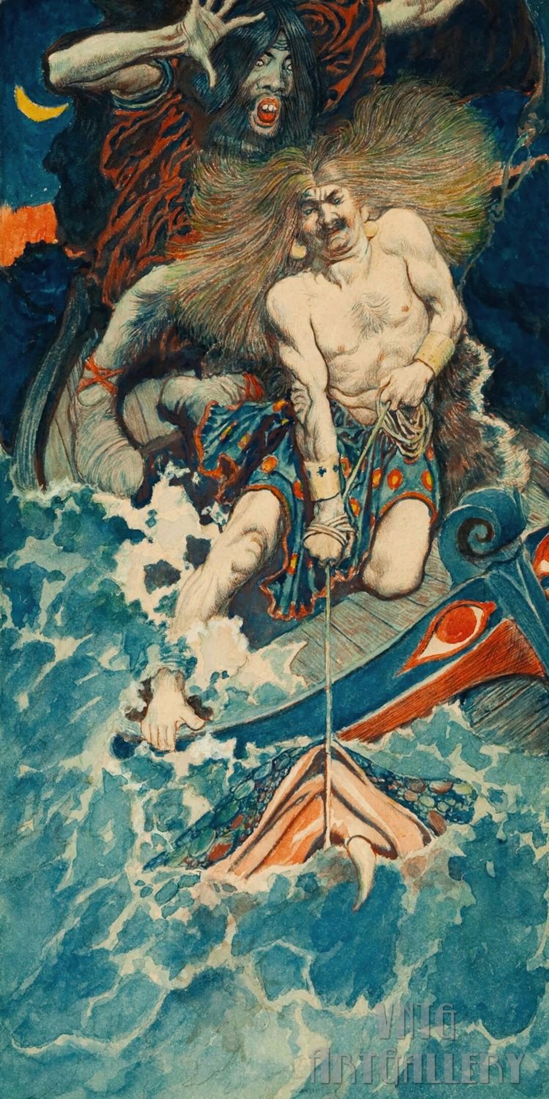 Howard Pyle : Study for the Fishing of Thor and Hymir (1902) Canvas ...