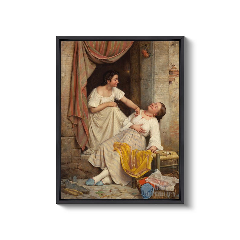 Carl Bloch : Two Smiling Girls (1865) Canvas Gallery Wrapped or Framed ...
