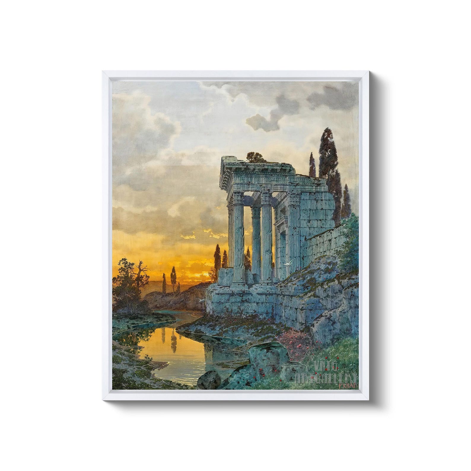Ferdinand Knab : A Southern Landscape With Ruins of an Antique Temple ...