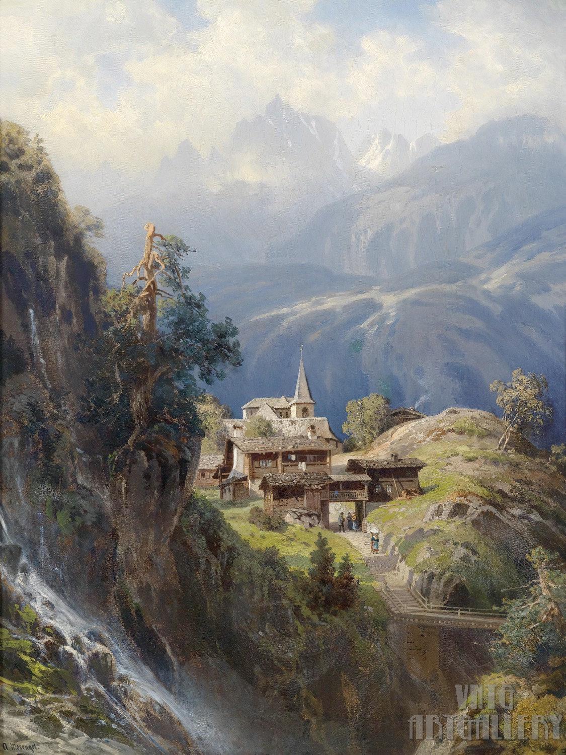 Adolf Mosengel : Village in the Bernese Alps (1885) Canvas Gallery ...
