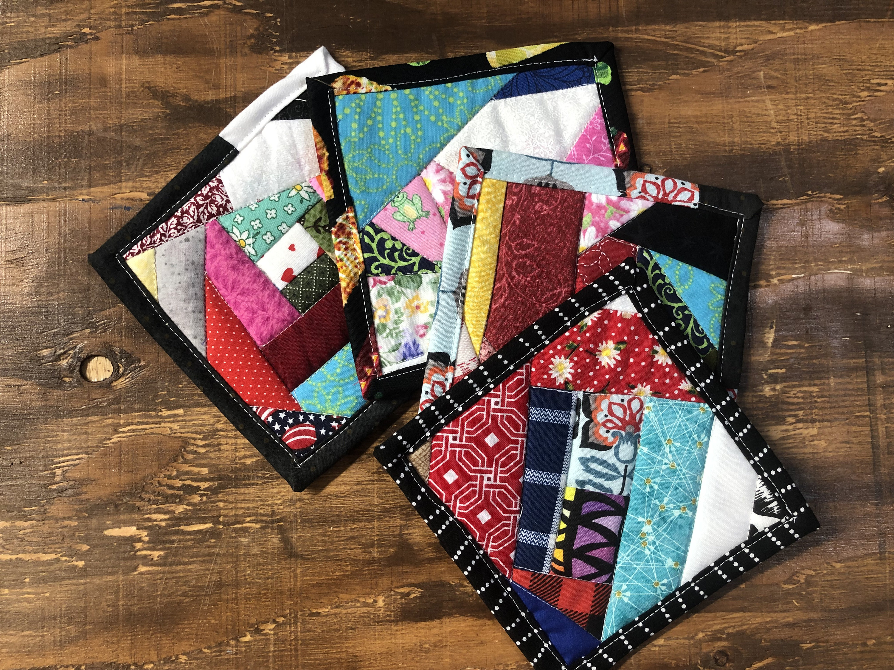Handmade Crazy Quilt Coasters, Set of 4 -- Quilted Coaster, Fabric ...