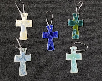 Blue Pottery Cross, Ceramic Wall Cross, Small Christian Gift, Christmas ...