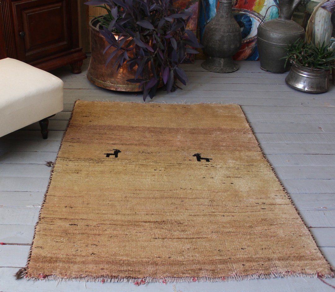 Vintage Gabbe Rug , Piled Mocca Colour Rug, Primitive Designed ...