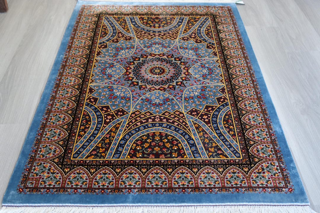 3'x5' Oriental Blue Rug, Small Silk Rug, Blue Silk Rug / B-2025 / 3'2 ...