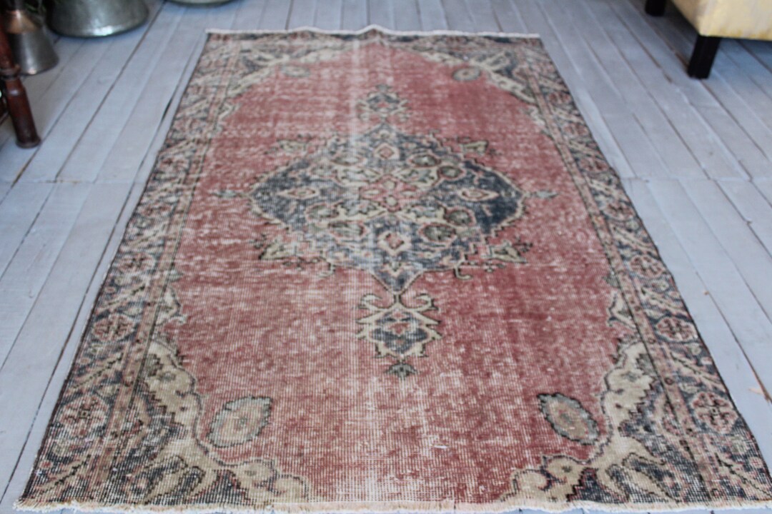 3'6"x6'2" Ft Vintage Area Rug,handwoven Distressed Red Area Rug , Low ...