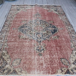 3'6"x6'2" Ft Vintage Area Rug,handwoven Distressed Red Area Rug , Low ...