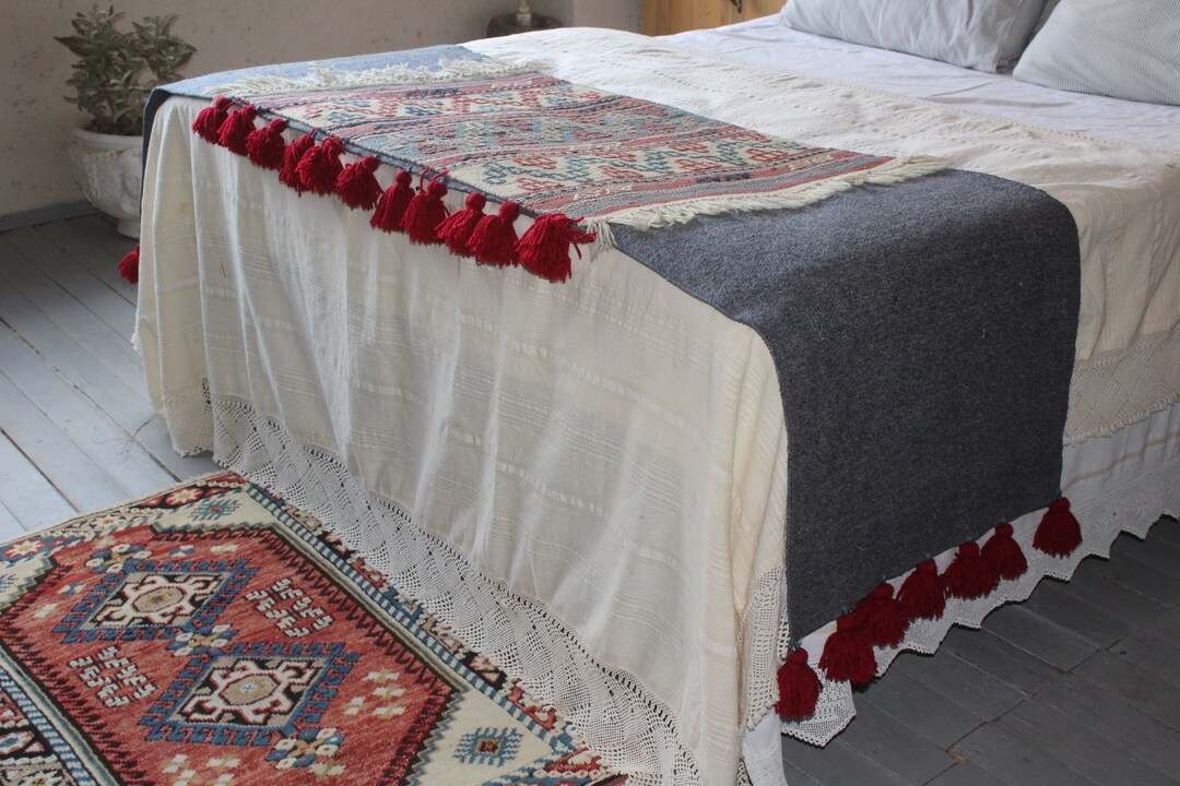 24x89 Inch Blue-red Ethnic Kilim Throw, Bohemian Throw, Turkish Kilim ...
