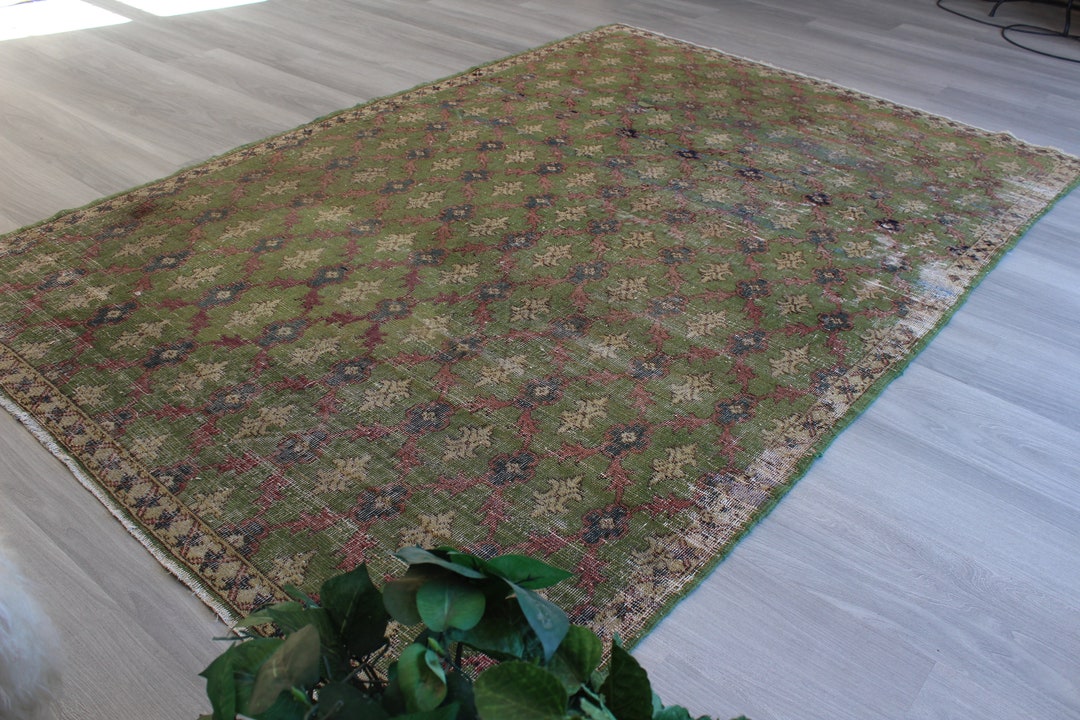 Green-pink Rug, Vintage Green Rug, Bohemian Rug, Vintage Turkish Rug ...