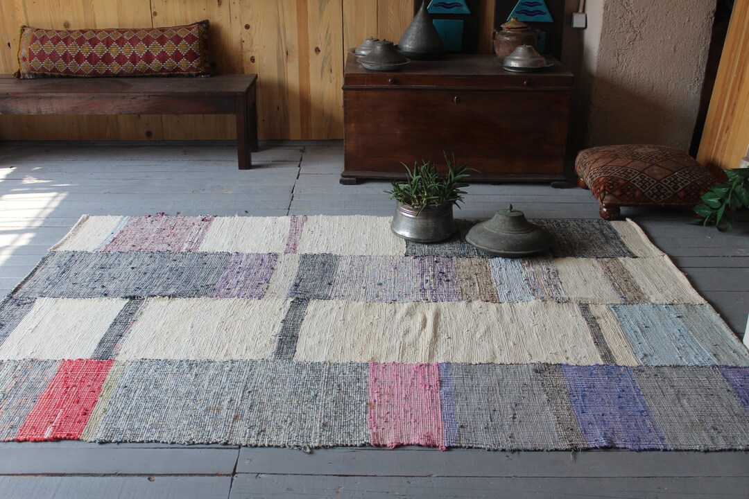 4'8x7'4 Ft Vintage Rag Rug, Handmade Rag Rug, Ethnic Rag Rug, Turkish ...