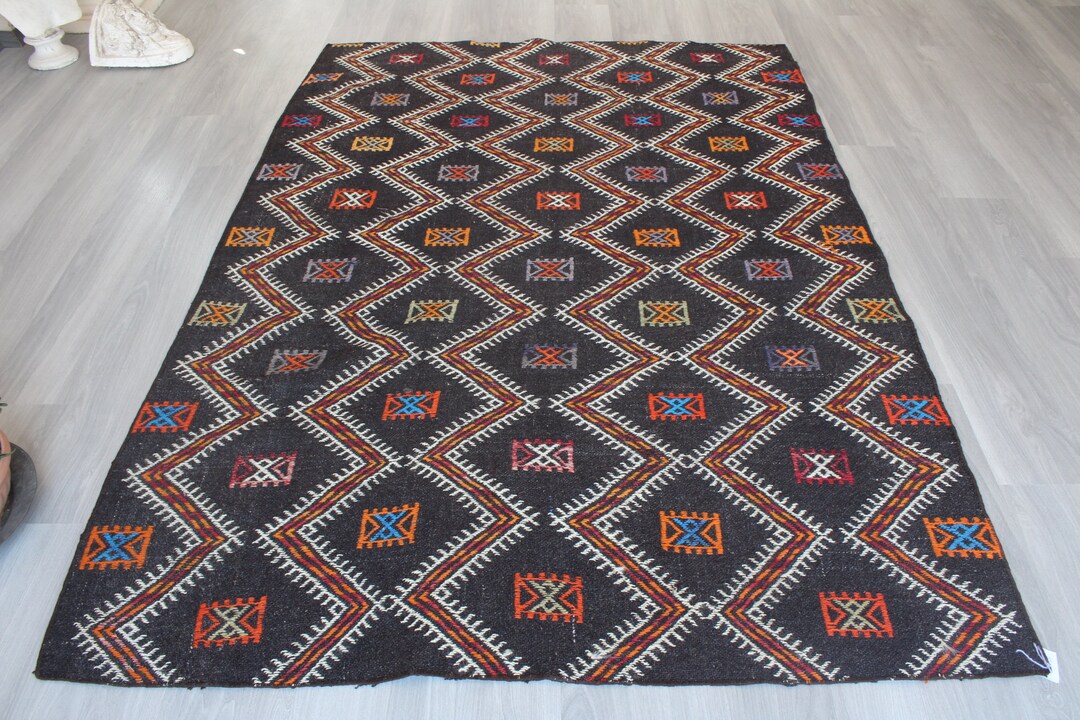Vintage Black Kilim Rug, Ethnic Kilim Rug, Bohemian Kilim Rug, Goat ...