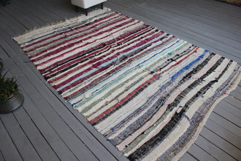 5'3"x8'4" Ft Vintage RAG RUG, Ethnic Rag Rug, Bohemian Rag Rug, Turkish ...