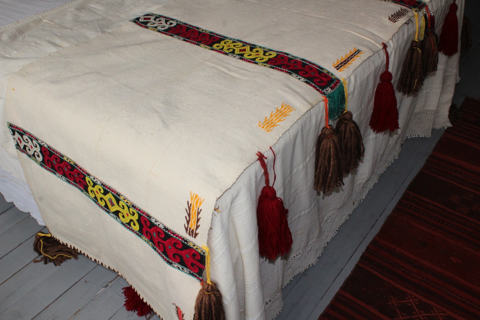 28x99 Inch Ethnic Throw, Bohemian,handmade,cross Stitch,fringed Throw ...
