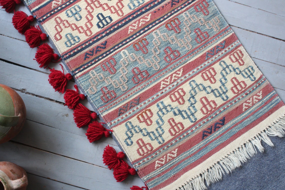 24x89 inch Blue-Red Ethnic Kilim Throw Bohemian Throw | Etsy