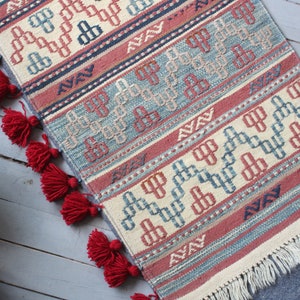 24x89 Inch Blue-red Ethnic Kilim Throw, Bohemian Throw, Turkish Kilim ...
