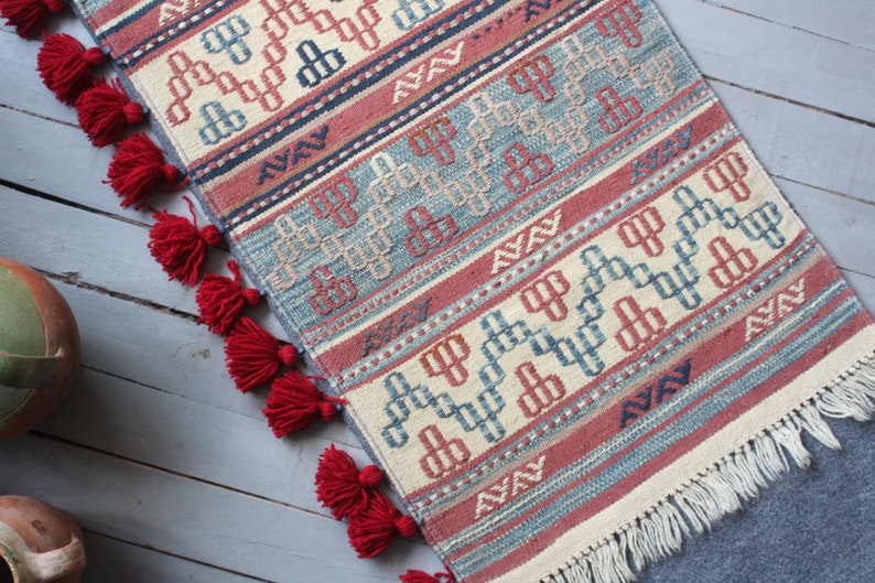 24x89 inch Blue-Red Ethnic Kilim Throw Bohemian Throw | Etsy