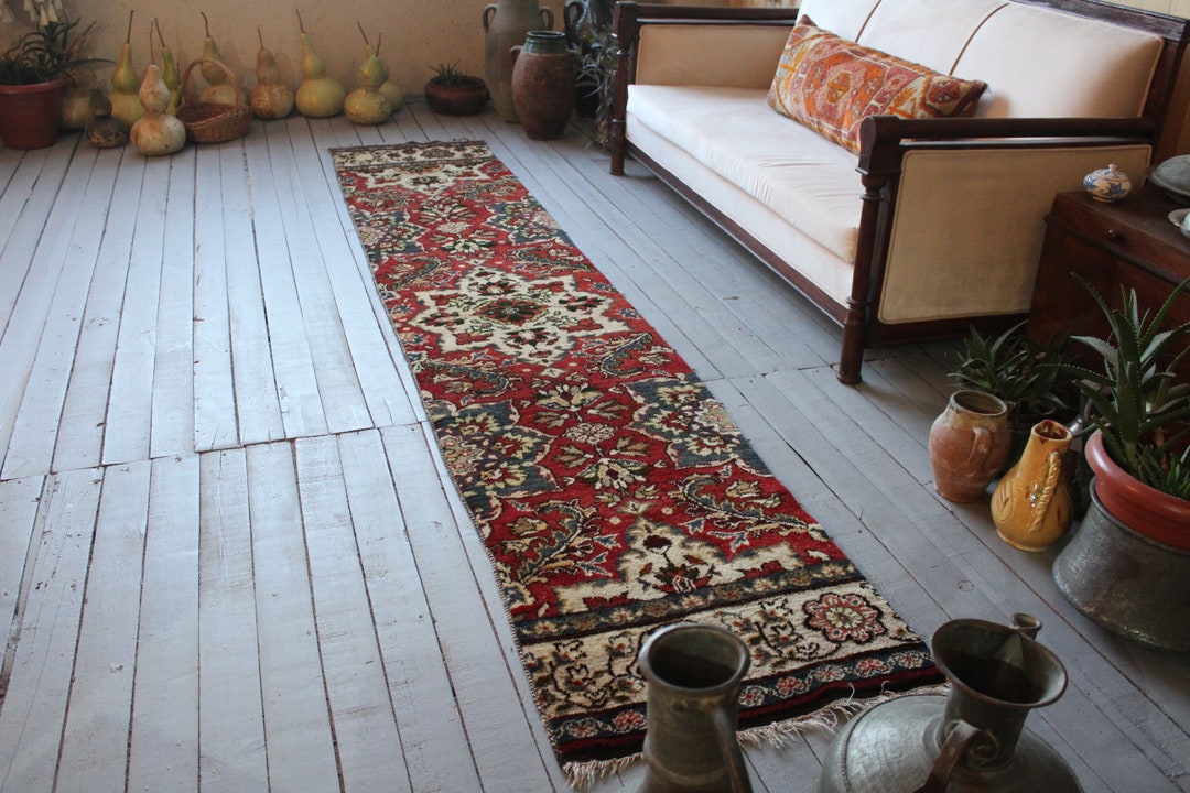 2'0"x 10'7" RUNNER Vintage Oriental Wool Rug Runner, Floral Medallion ...