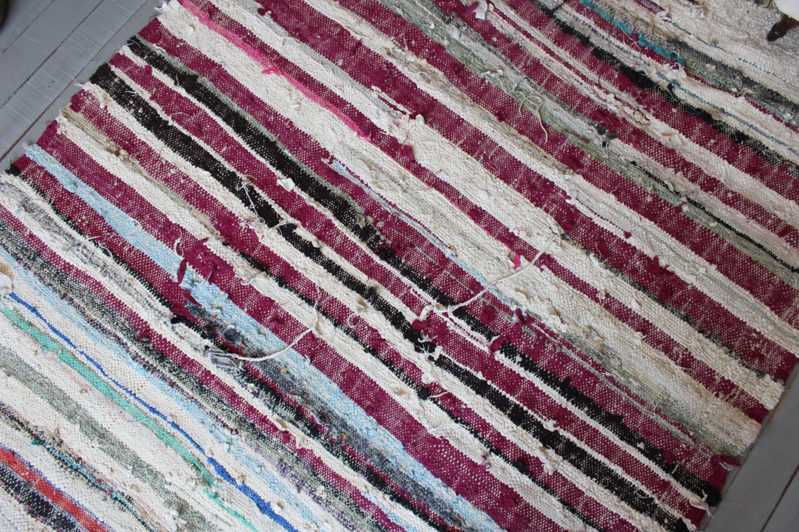 5'3"x8'4" Ft Vintage RAG RUG, Ethnic Rag Rug, Bohemian Rag Rug, Turkish ...