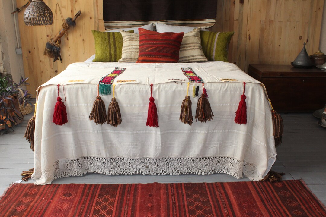 28x99 Inch Ethnic Throw, Bohemian,handmade,cross Stitch,fringed Throw ...