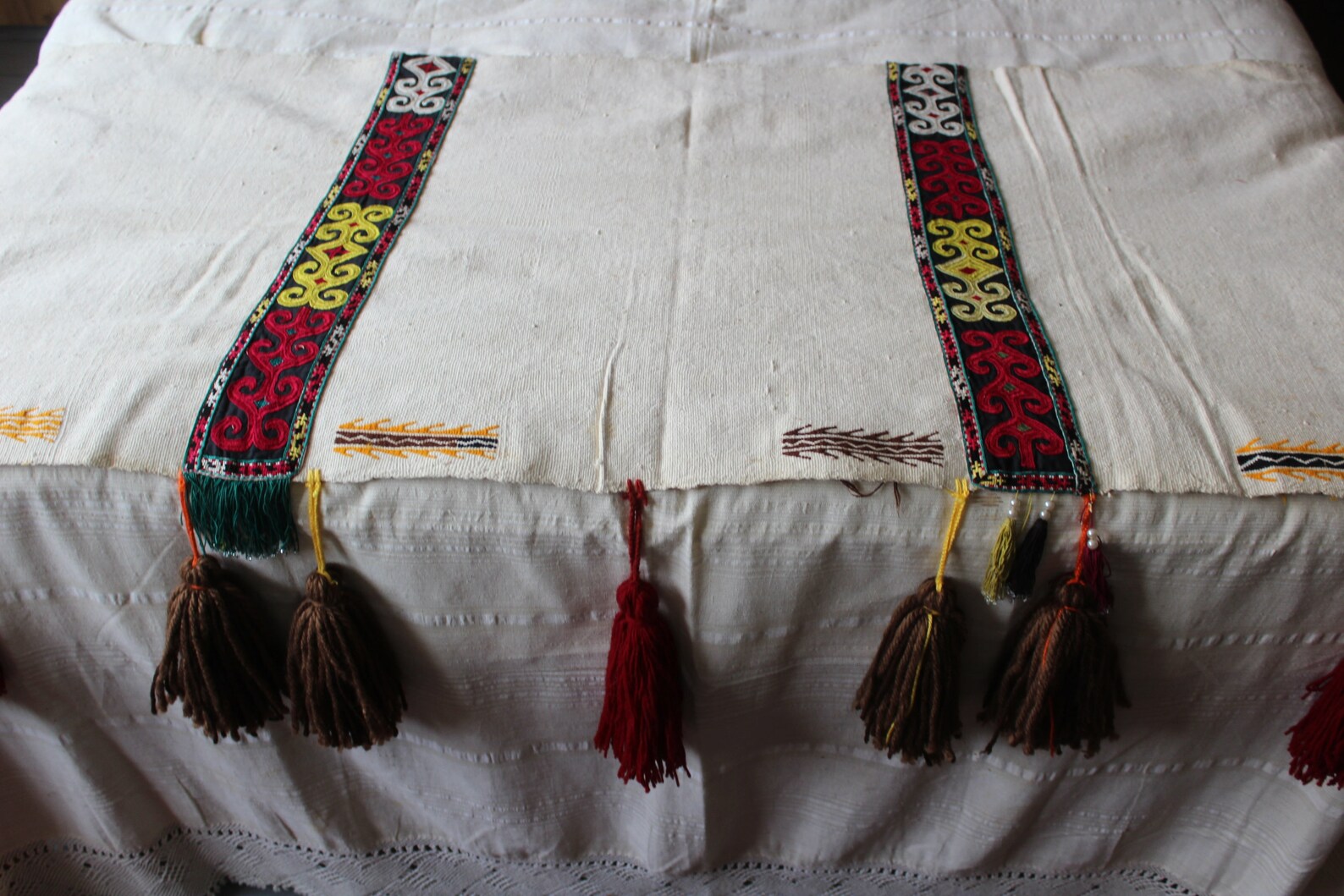 28x99 Inch Ethnic Throw, Bohemian,handmade,cross Stitch,fringed Throw ...