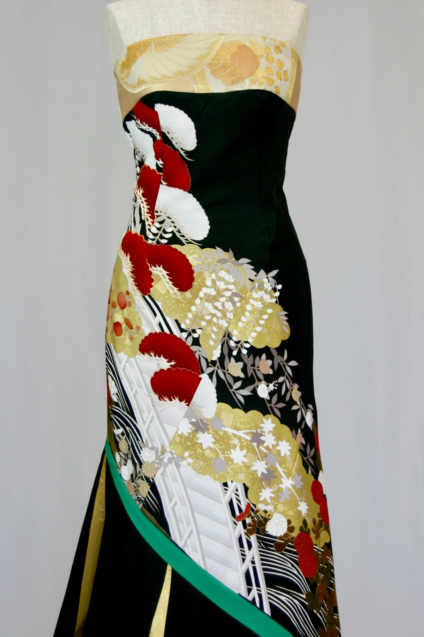 Kimono Dress, Japanese Dress, Formal Dress Using Kimonotomesode and Obi ...