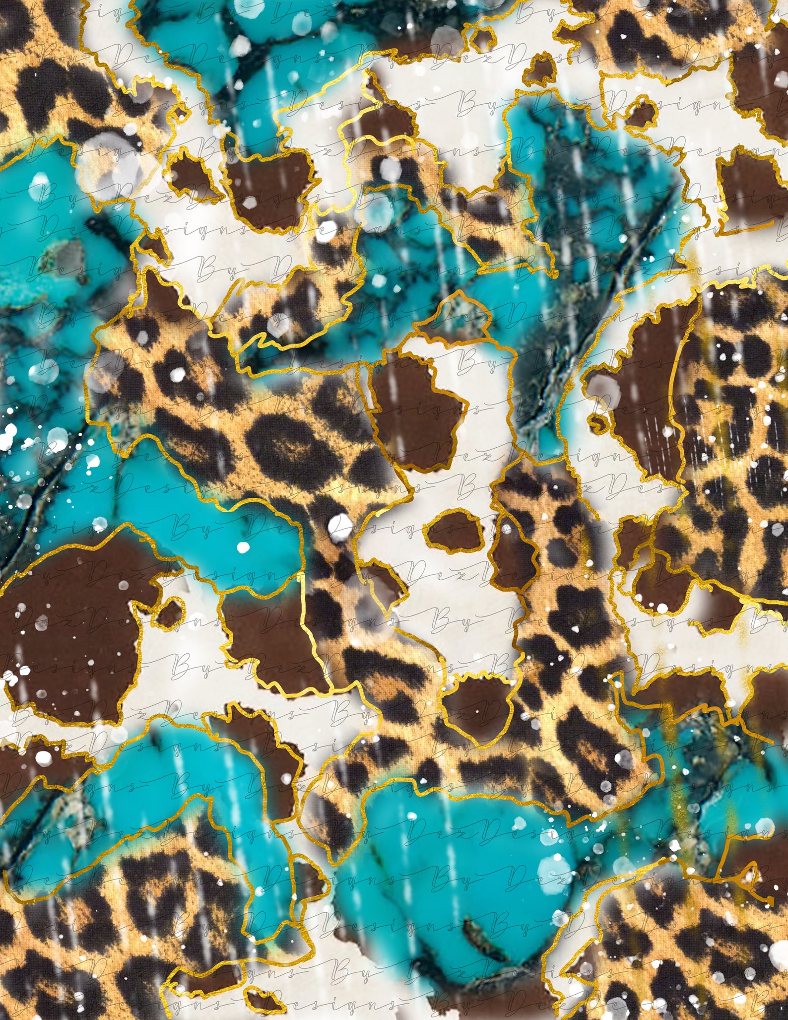 Cowhide, Leopard Print, Gold, Turquoise, Sublimation Background, JPEG ...